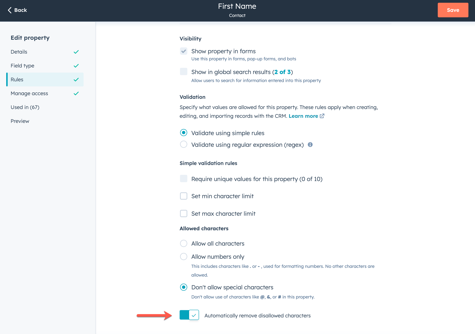 Set up automatic formatting for property rules