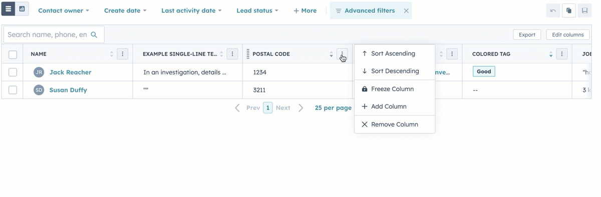 Customize index page columns