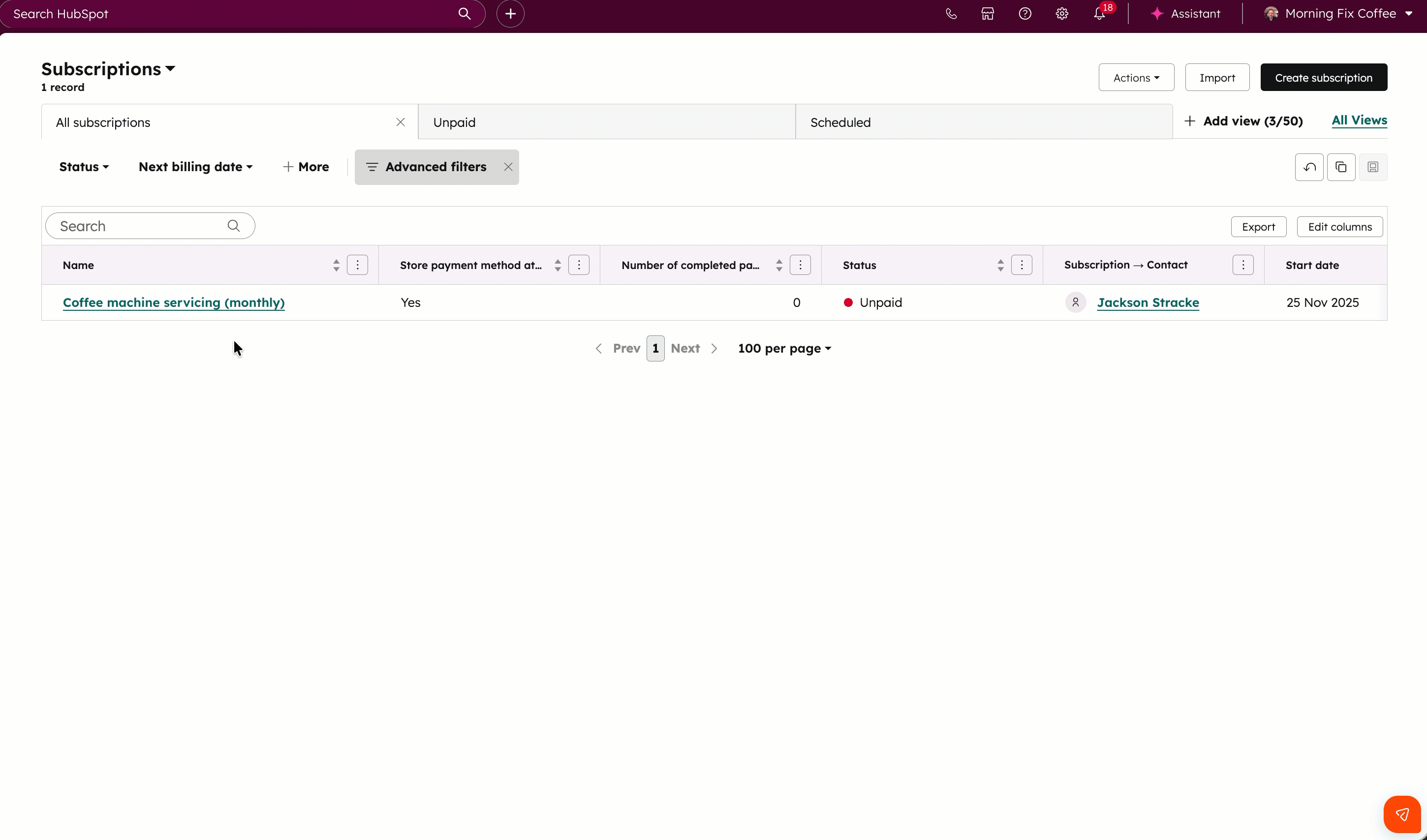 Manage subscriptions billed in HubSpot