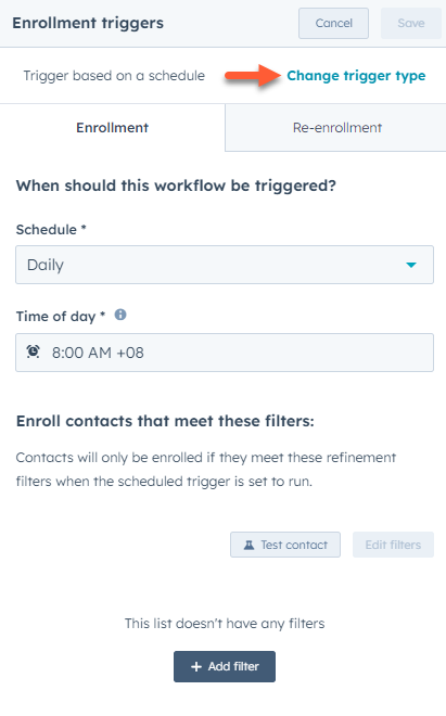 Set event enrollment triggers