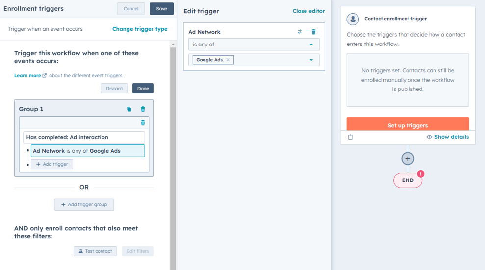 Set event enrollment triggers
