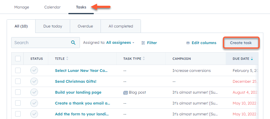 Create And Assign Marketing Tasks In The Campaigns Tool