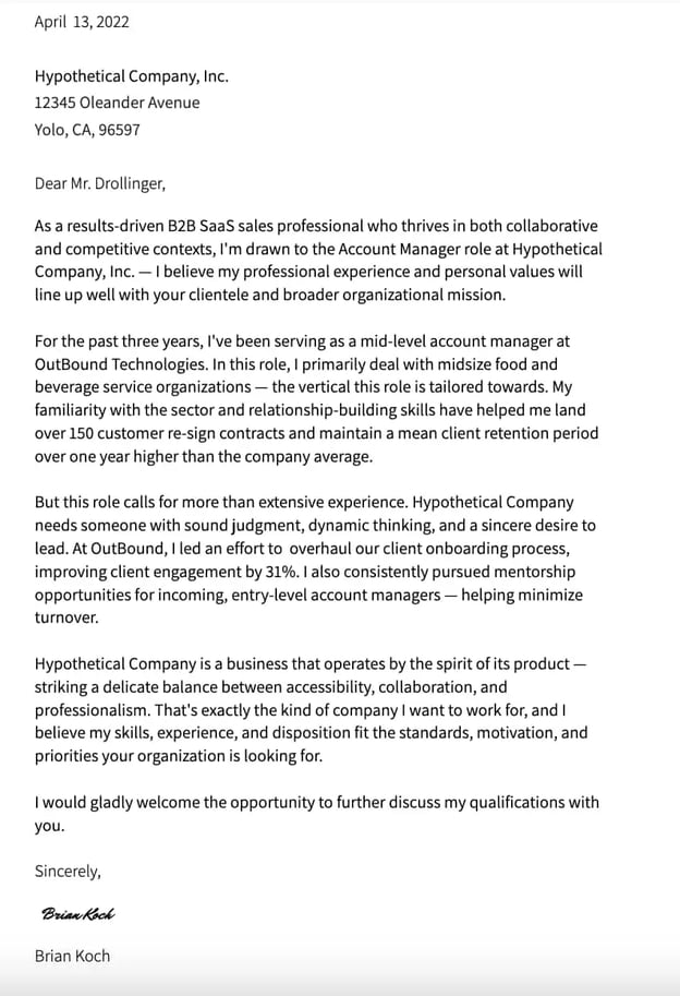 Cover letter for sales job store
